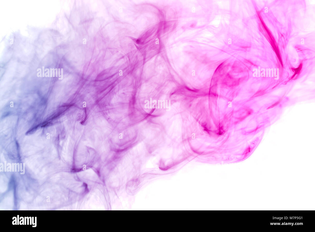 Dense multicolored smoke of pink colors on a white isolated background ...