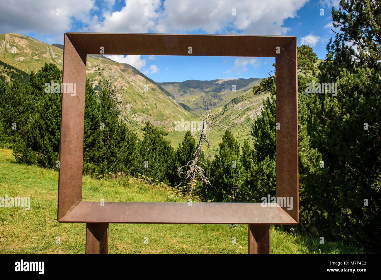 View of the Pyrenees Mountains from the Mirador Roc del Quer viewpoint ...