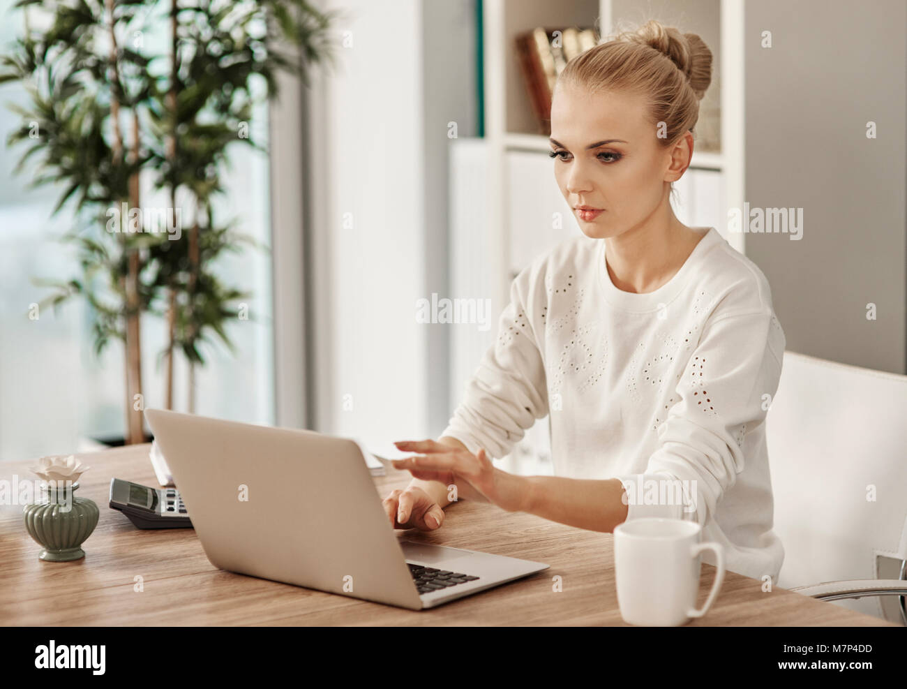 Woman employee typing laptop office hi-res stock photography and images ...
