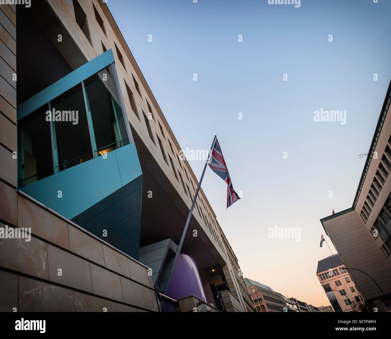 Berlin,Mitte,British Embassy building, exterior & facade,Union flag ...