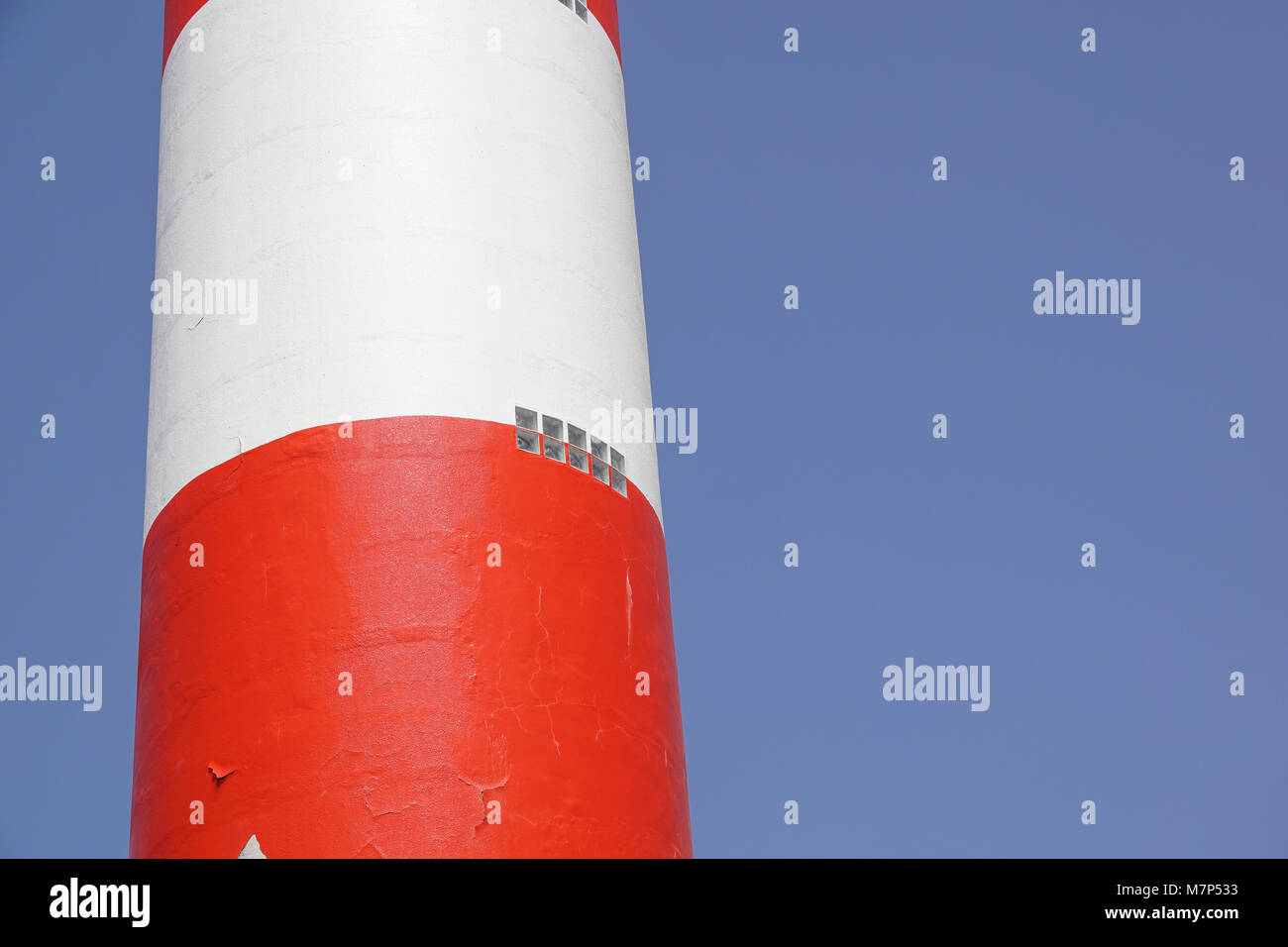 Lighthouse tower detail , red and white striped pole, detail close-up ...