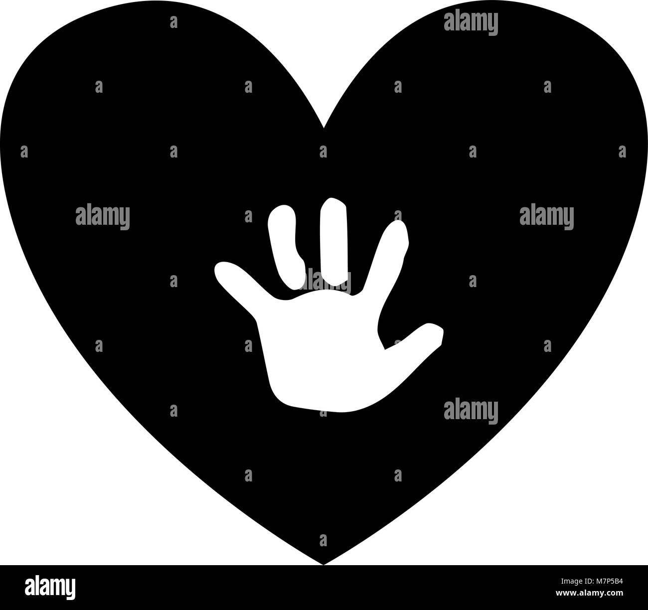 Baby handprint inside of black heart isolated on white background ...