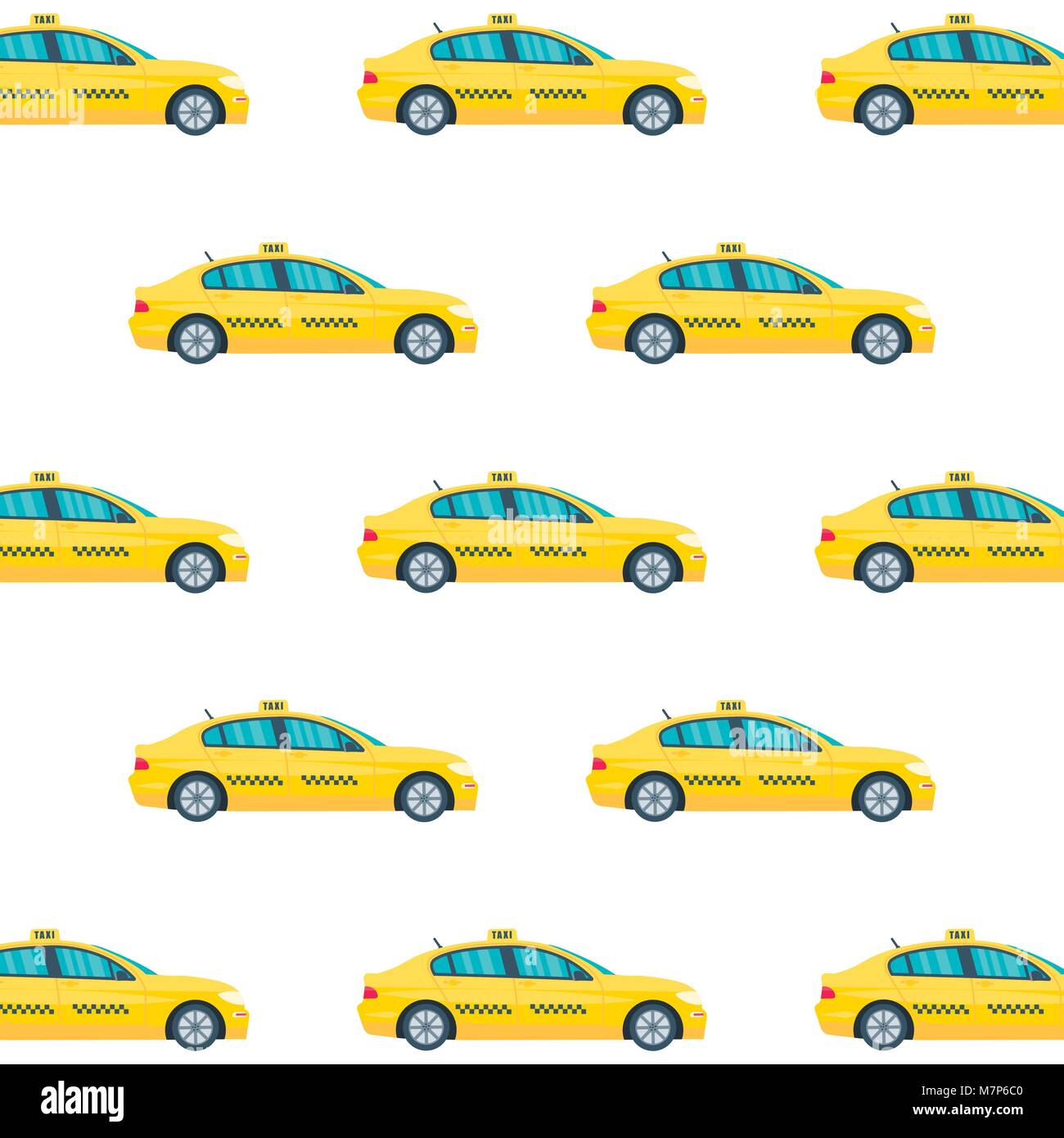 Seamless pattern with machine yellow cab on white background. Public ...