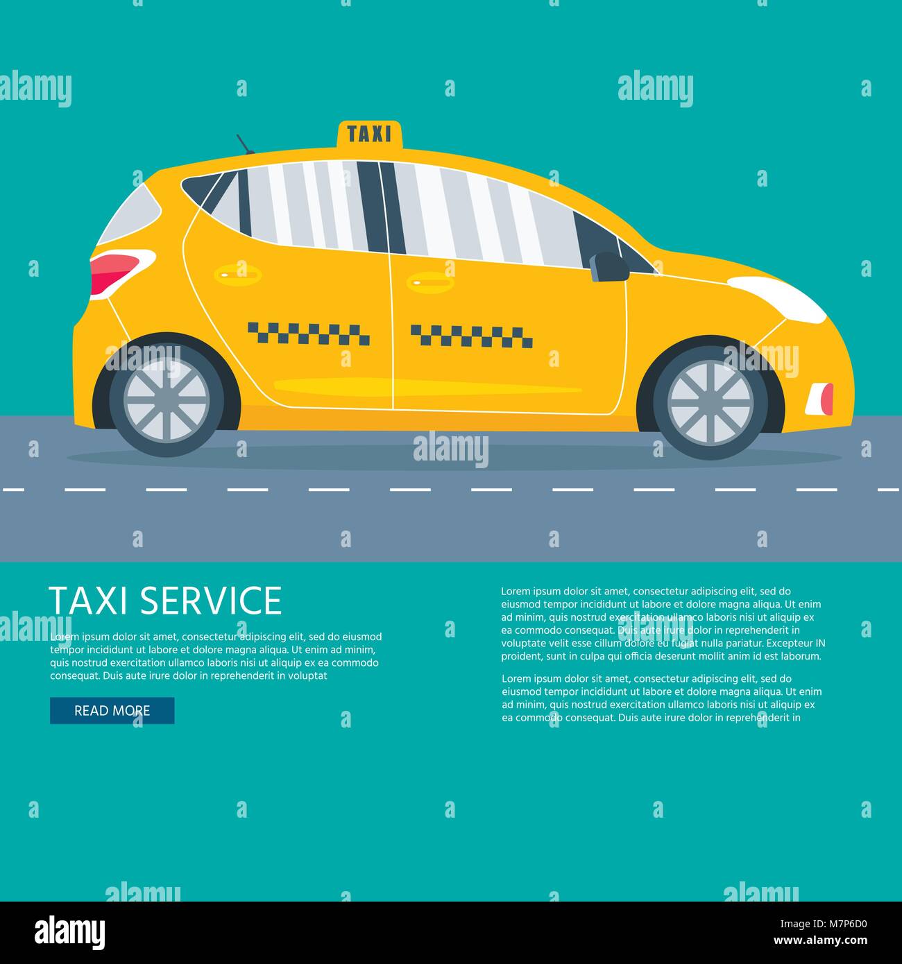 Poster with the machine yellow cab. Public taxi service concept. Flat ...