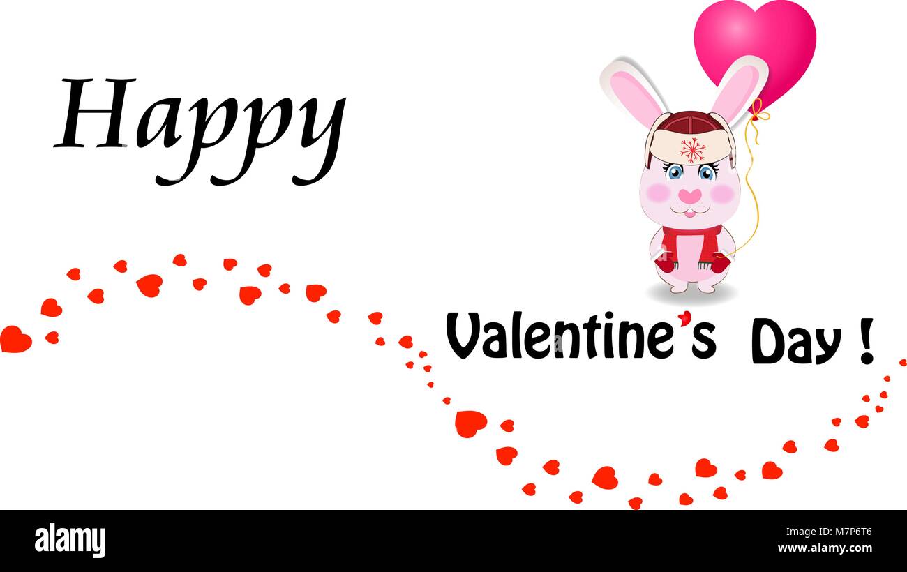 Valentines day greeting card or template with cute cartoon rabbit in ...