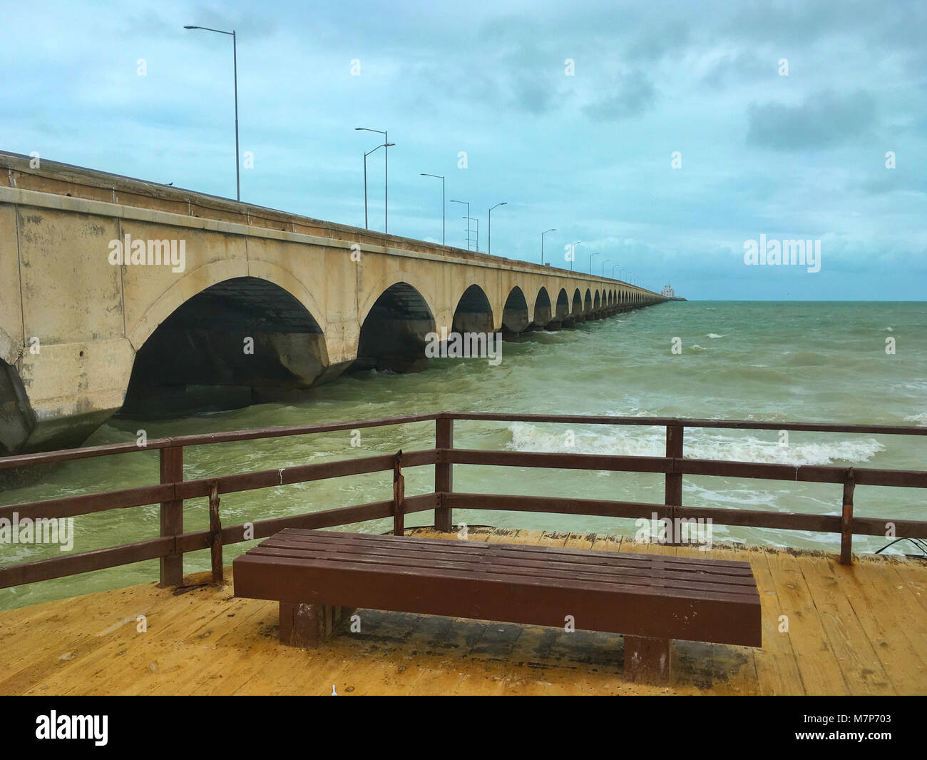 The longest pier in the world. The port city of Progreso, in the ...