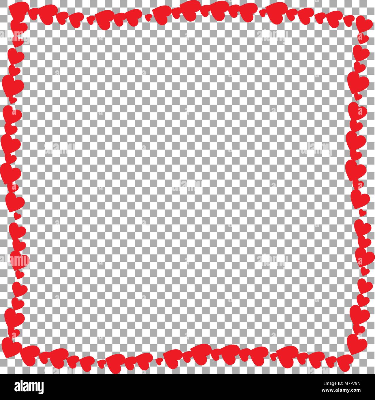 Love wavy frame made of cartoon red different sized hearts isolated on ...