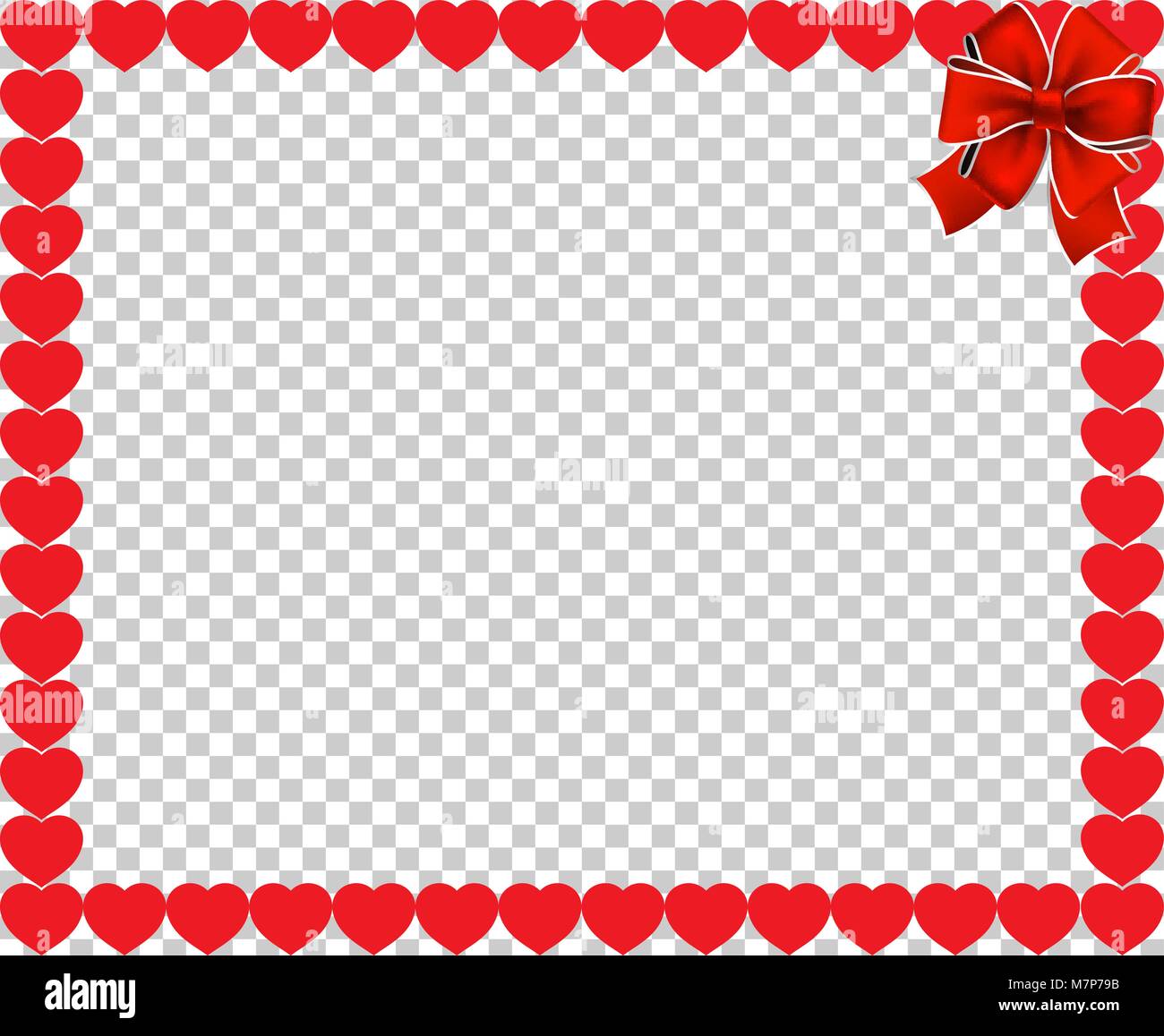 Vector full-frame border with red cartoon hearts and festive ribbon in ...