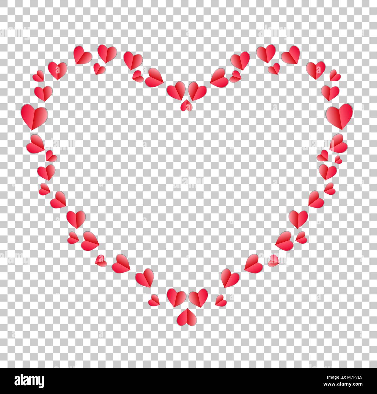 Heart border made of red folded paper hearts with space for text or ...