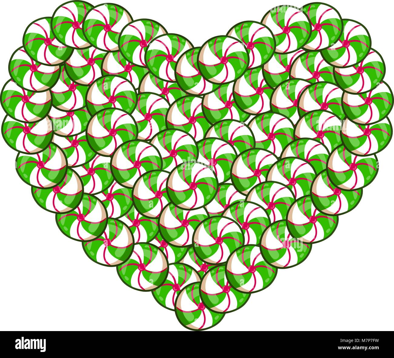 Candy heart made of green and white lollipops and sweets isolated on ...