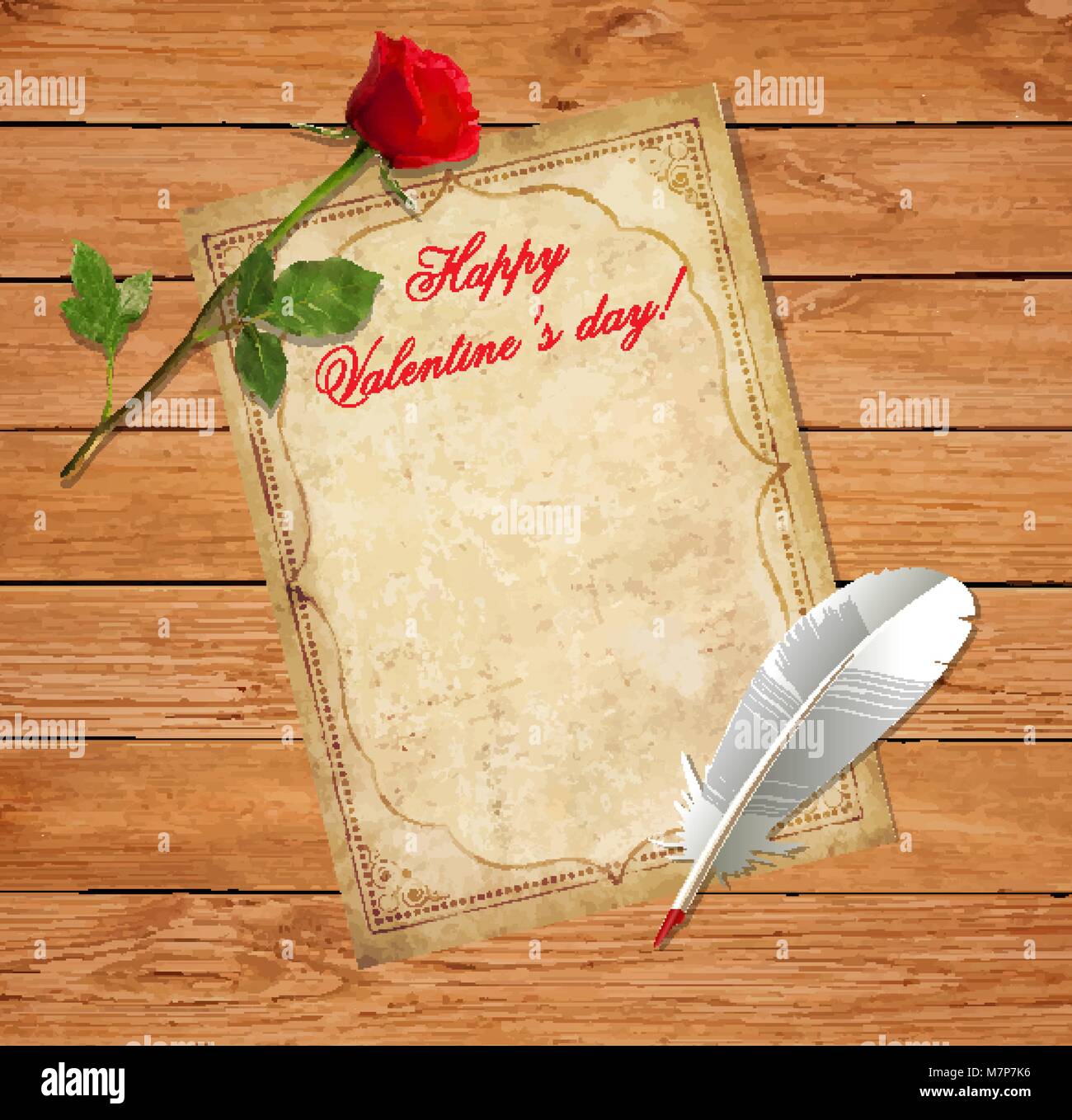 Vintage postcard on wooden table Stock Vector Images - Alamy