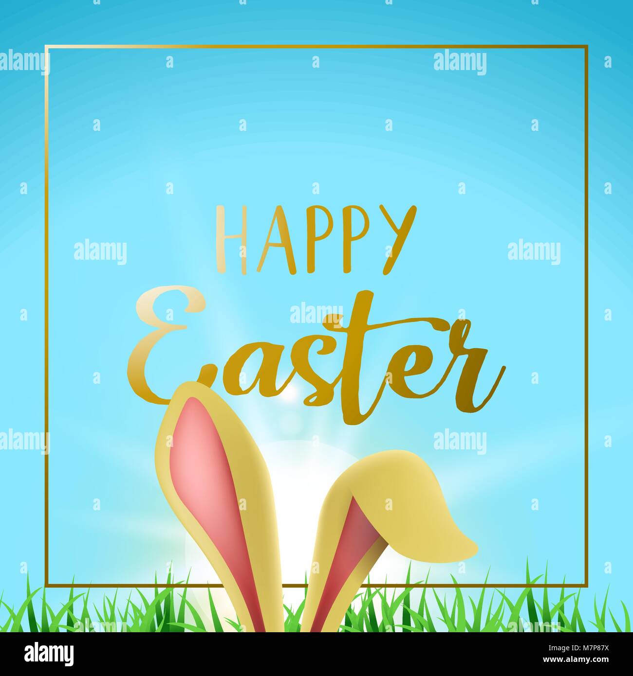 Easter bunny holiday greeting card illustration, rabbit ears hiding ...