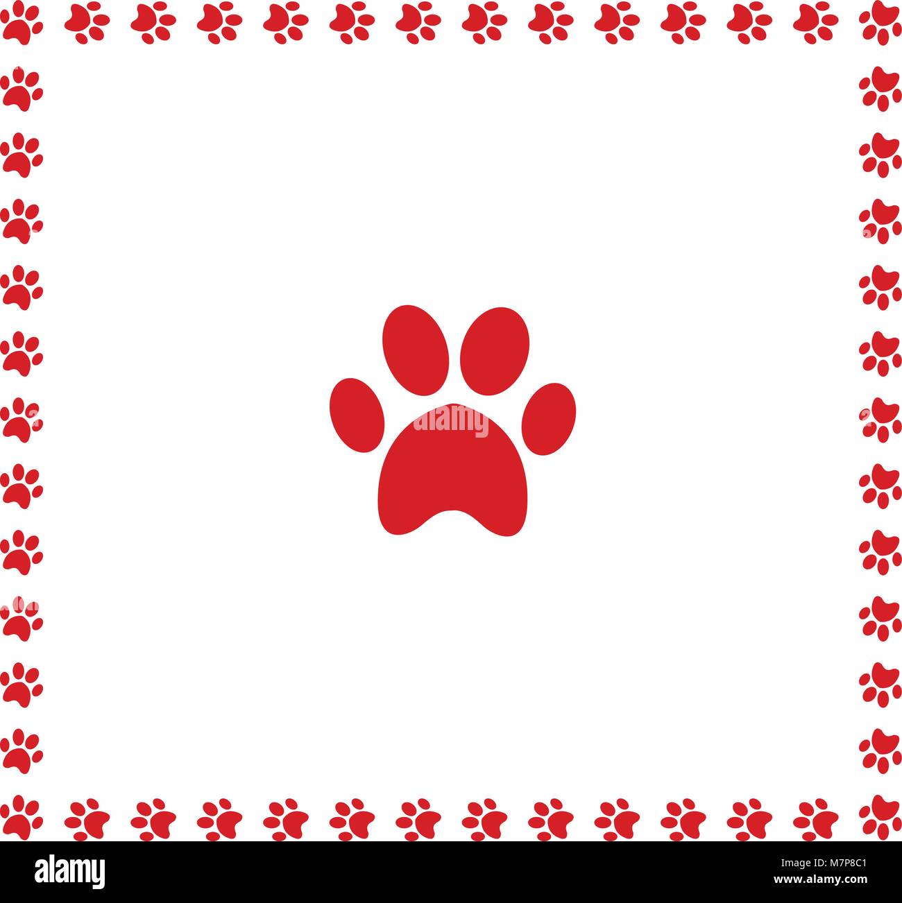 Red animal pawprint icon framed with paw prints square border isolated ...