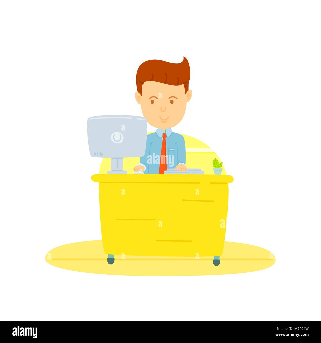 Happy business man working in office, Business man working on desktop ...