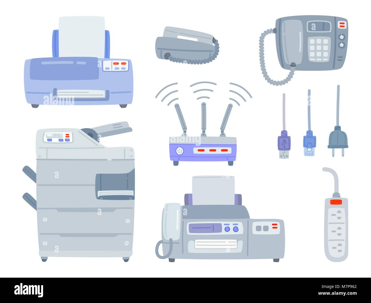 Set of office equipment, Printer, Phone, Copier,Fax, WI-FI Router, Wire ...