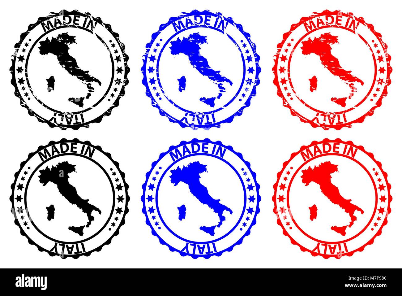 Made in Italy - rubber stamp - vector, Italy map pattern - black, blue ...