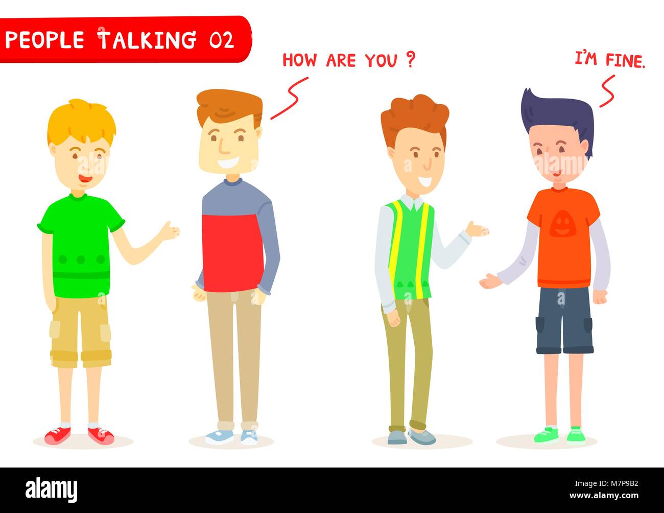 Set of two men talking about " How are you ? " ,Two men character ...