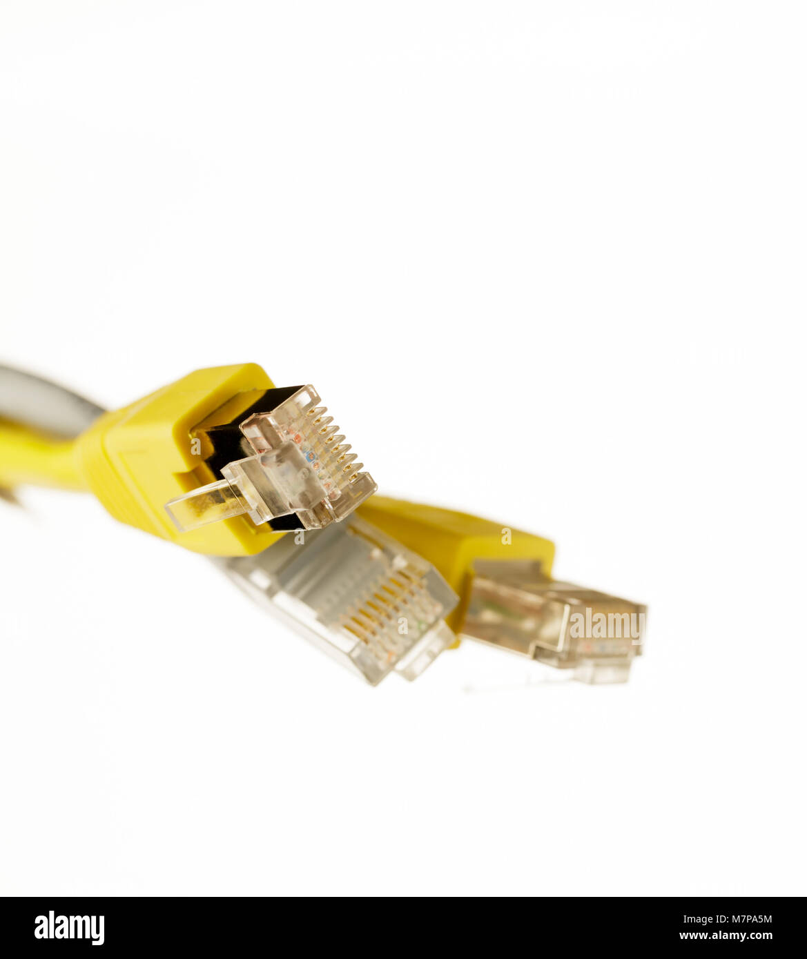 Network cat6e cable with RJ45 connector on white background Stock Photo ...