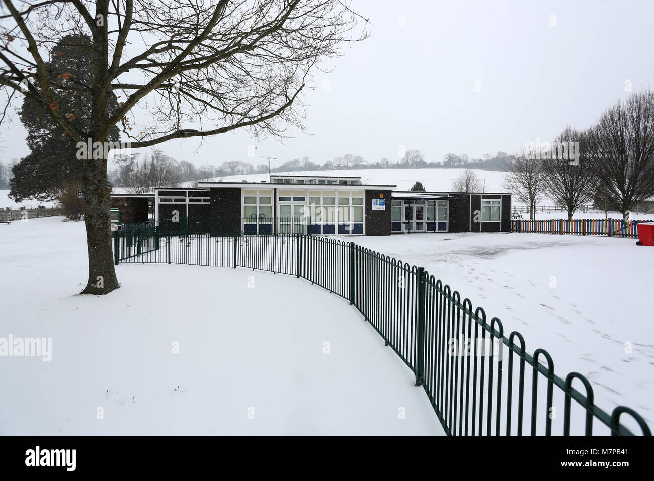 Singleton School covered in snow in Chichester, West Sussex, UK Stock ...
