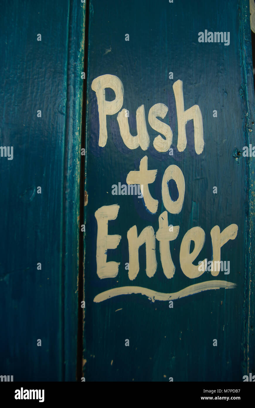 Push to Enter Sign, Fiji Stock Photo - Alamy