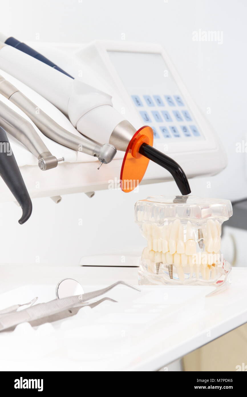 Dental jaw model, accessories, tools and instruments used by dentists ...