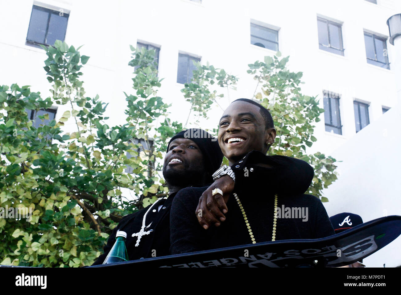 Curtis Jackson aka 50 Cent and Deandre Way aka Soulja Boy behind the ...