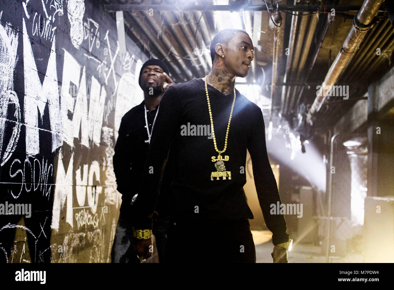 (L-R) Curtis "50 Cent" Jackson and Deandre "Soulja Boy" Way on-set of ...