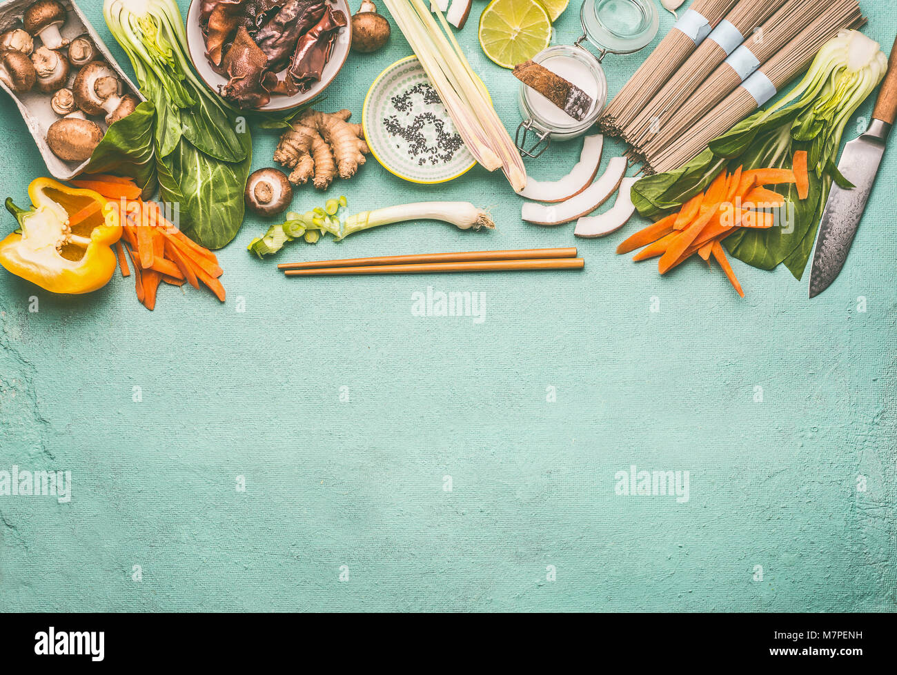 Asian food background with tasty ingredients: Mu Err Mushrooms ...
