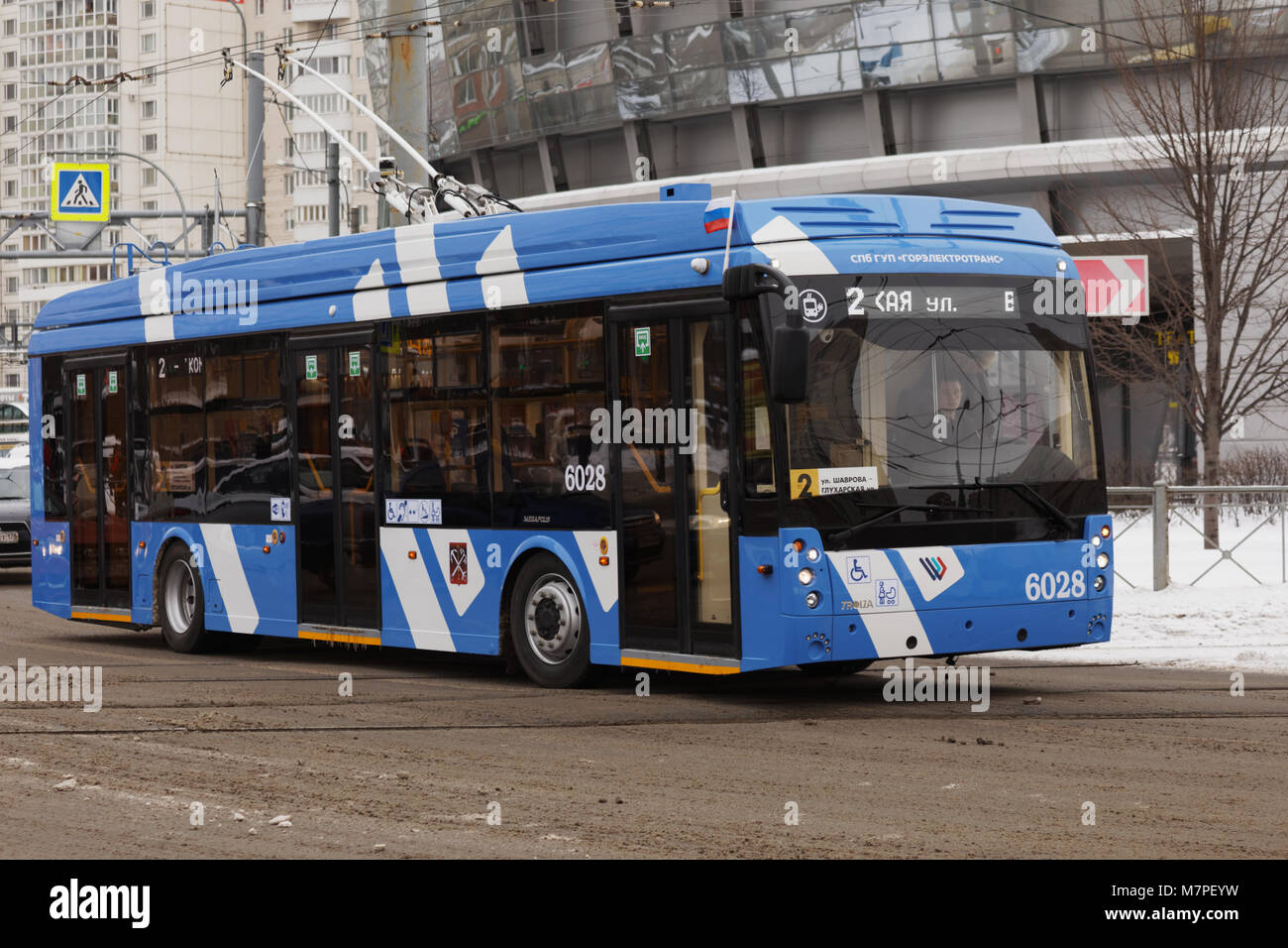 Saint-Petersburg, Russia - February 12, 2018: Trolleybus on line 2 at ...