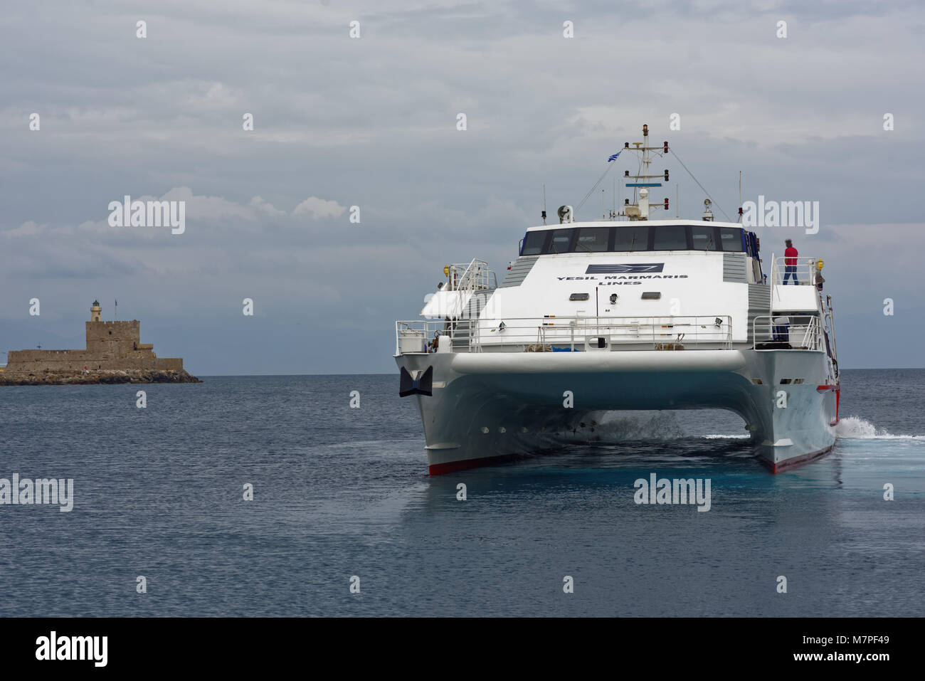 Rhodes, Greece - October 7, 2017: Catamaran departs to Marmaris, Turkey ...