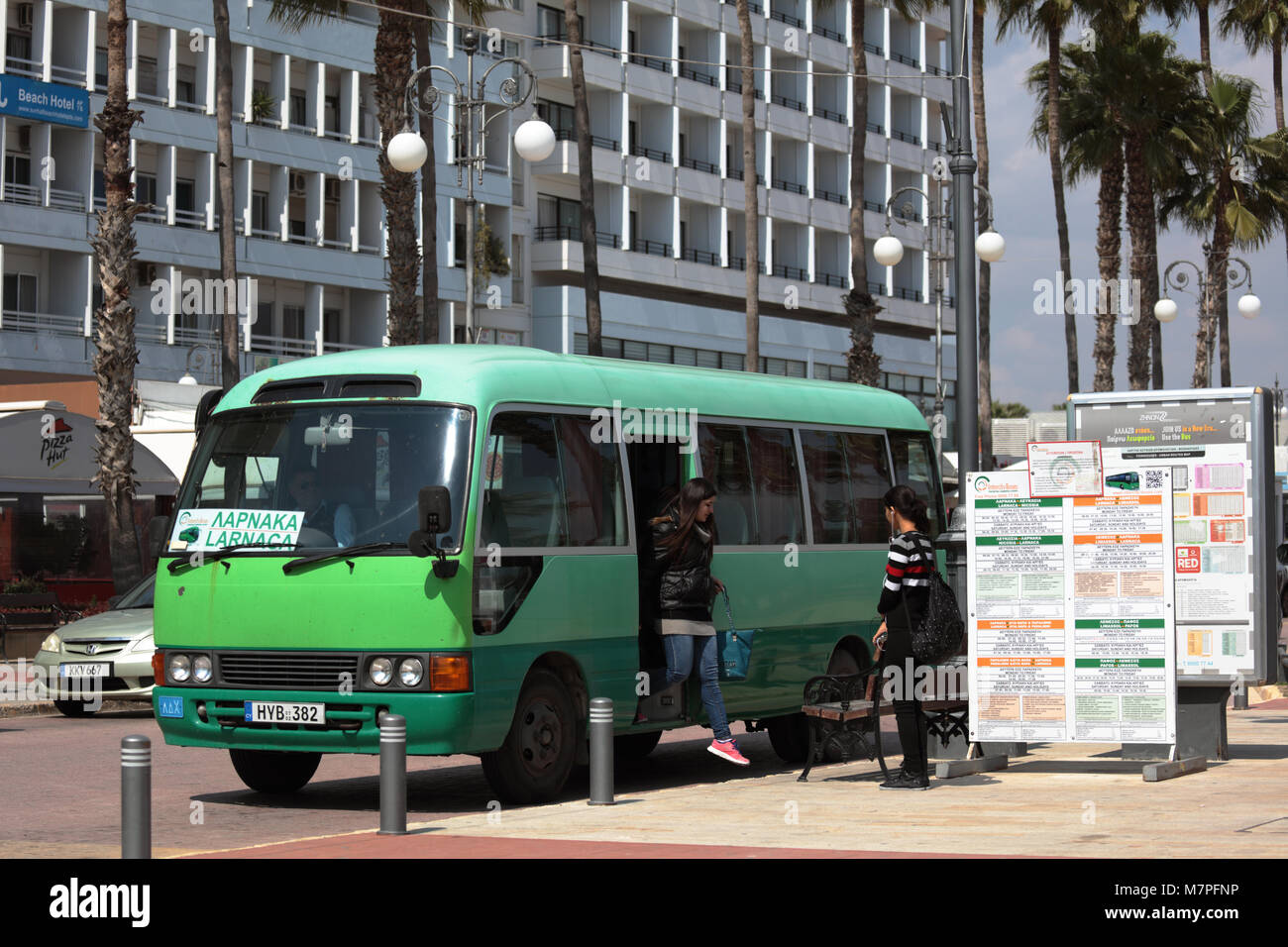 Larnaca, Cyprus - March 18, 2016: People at the intercity bus arrived ...