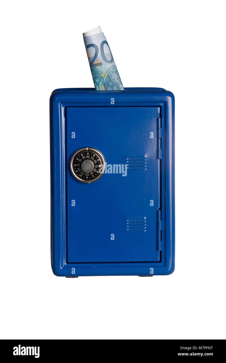 Blue safe on white background Stock Photo - Alamy