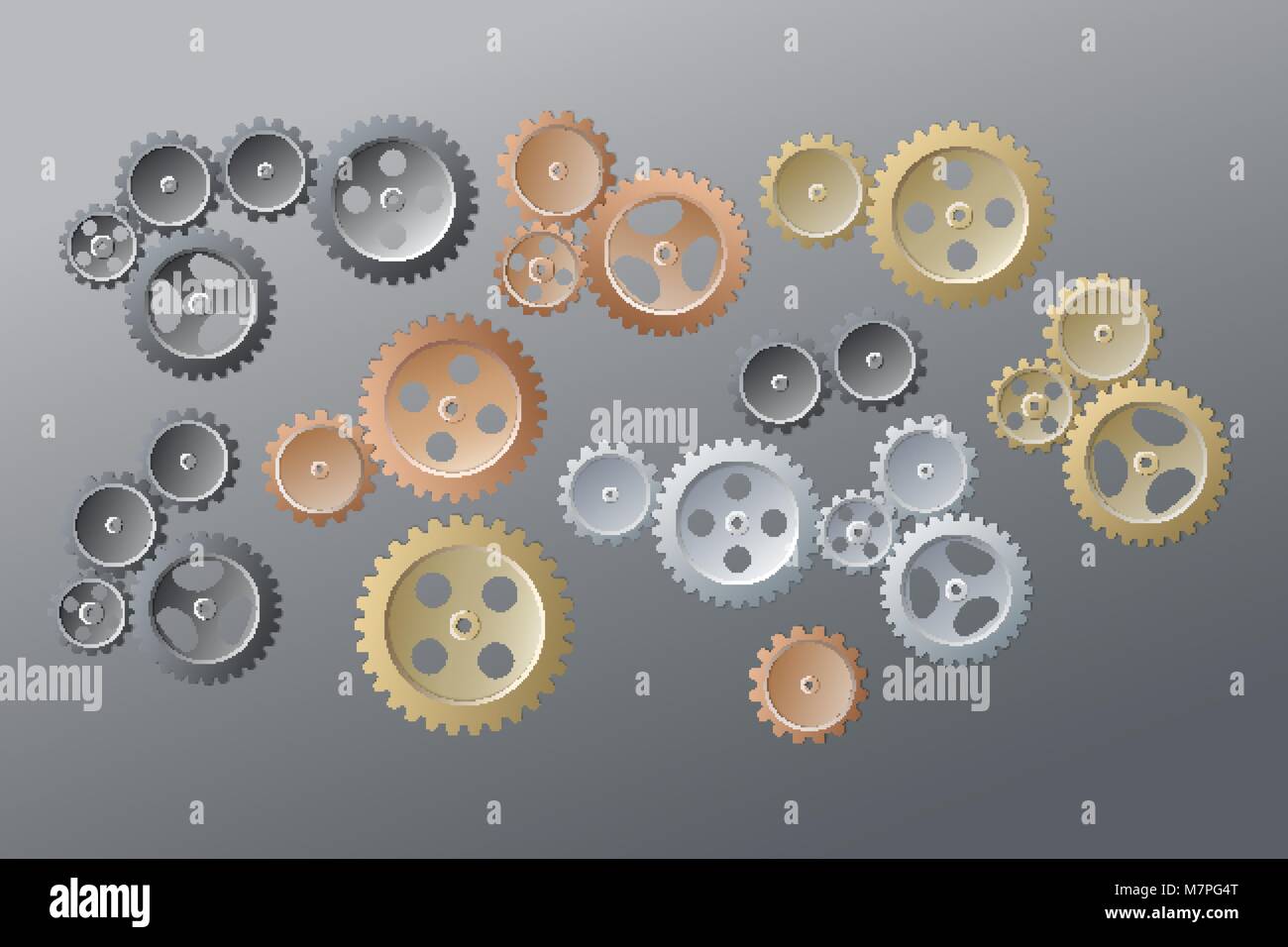Illustration of the system of the color gear wheels on gray-white ...