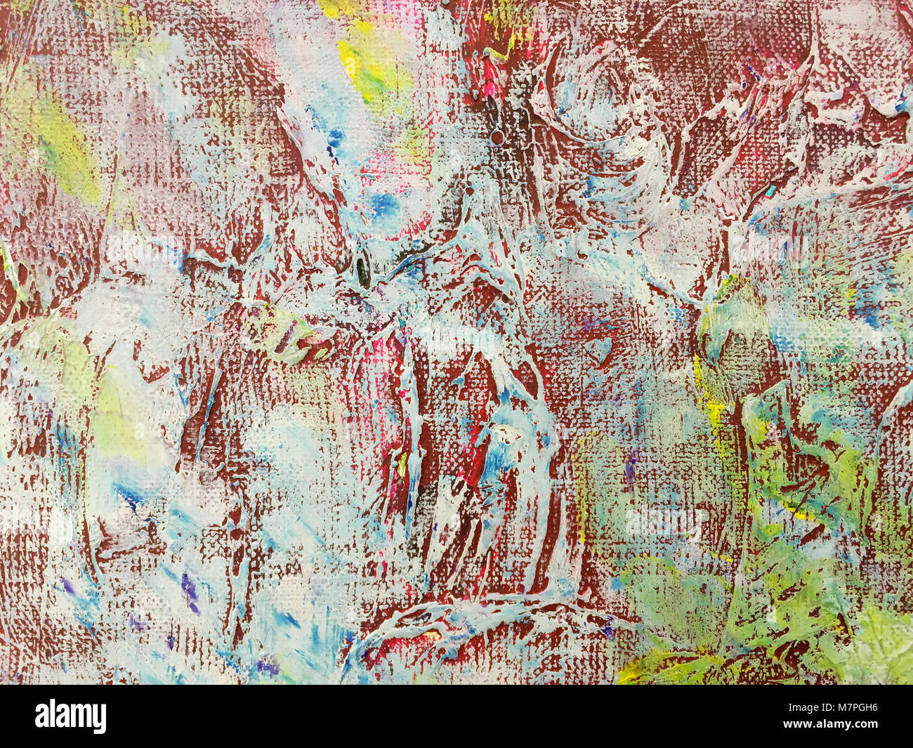 abstract artistic red canvas background with colored brush strokes ...