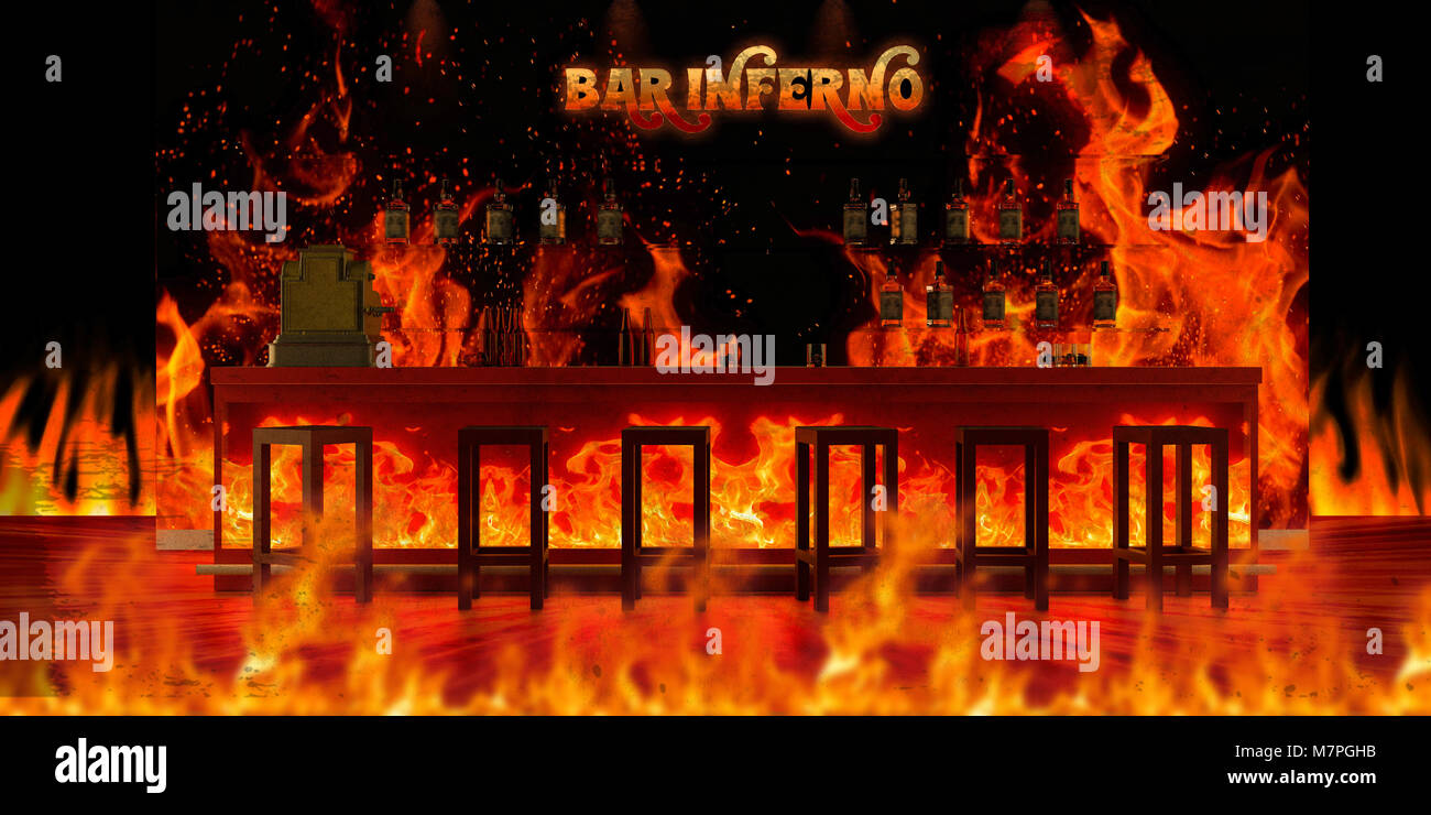 3d illustration of the bar inferno interior Stock Photo - Alamy
