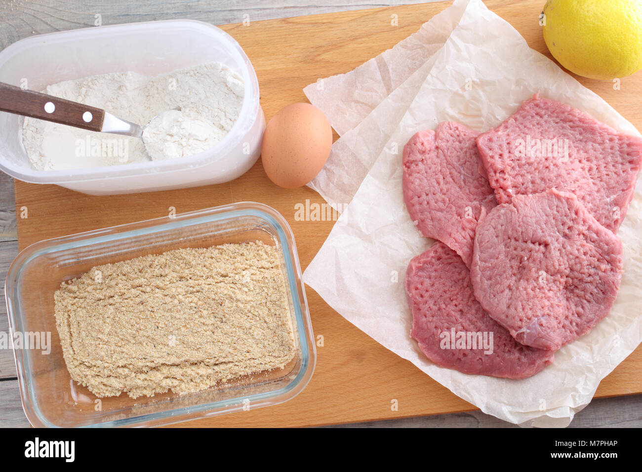 Ingredients for cooking Wiener schnitzel Stock Photo - Alamy