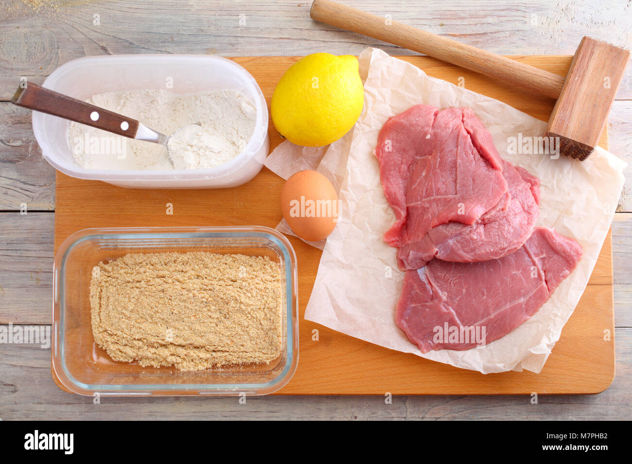 Ingredients for cooking Wiener schnitzel Stock Photo - Alamy
