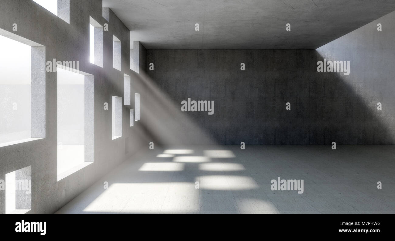 square windows on concrete wall indoor 3d rendering image Stock Photo ...