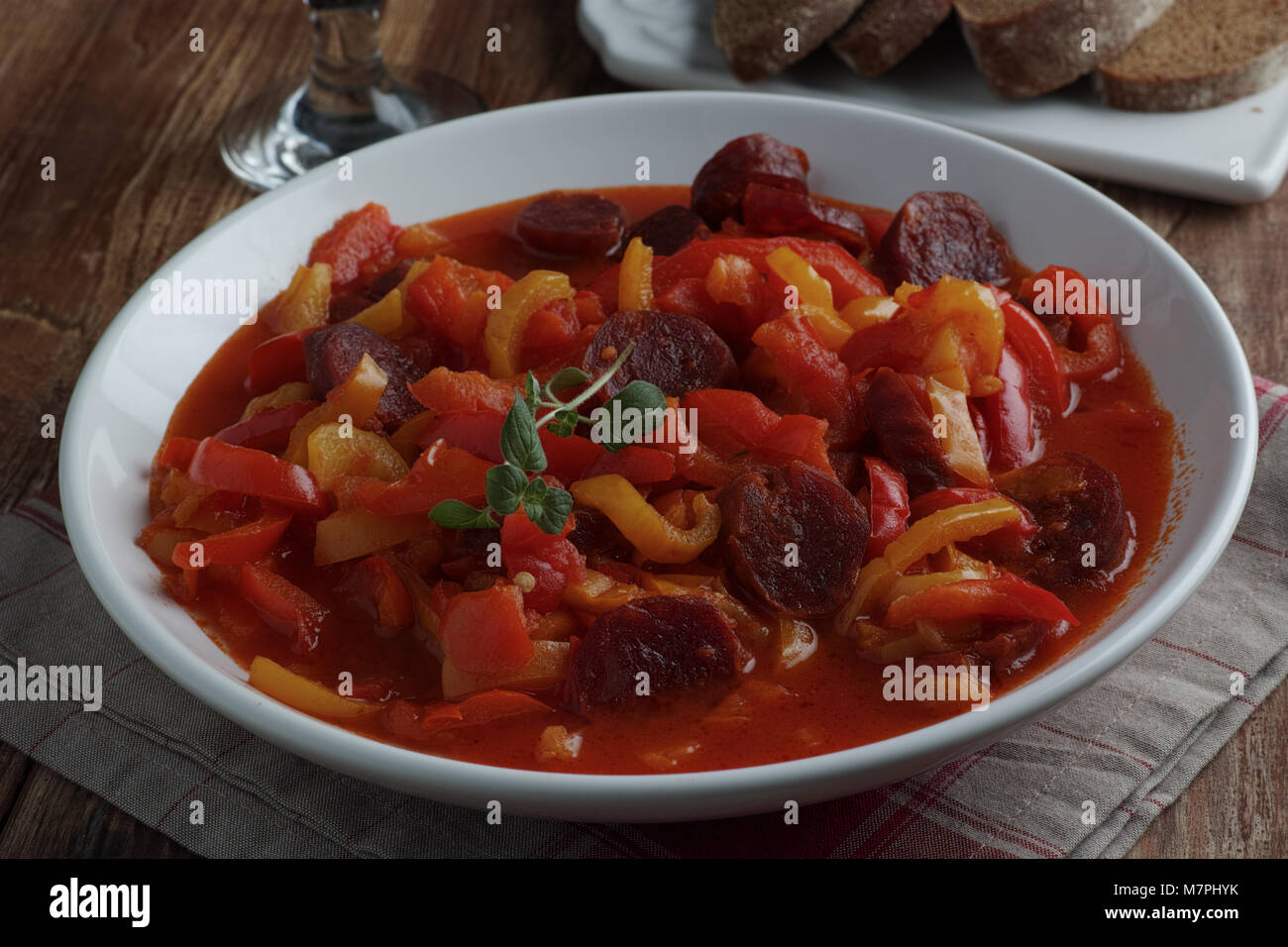 Traditional Hungarian Lecso with spiced sausage on a plate Stock Photo ...
