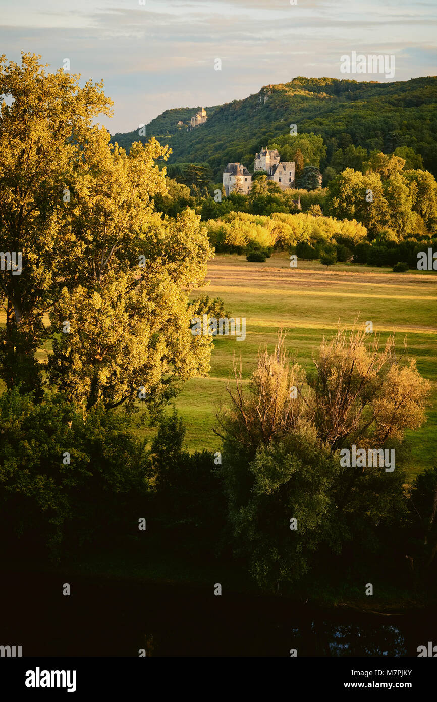Looking out over the green Dordogne Valley to Château de Fayrac from ...