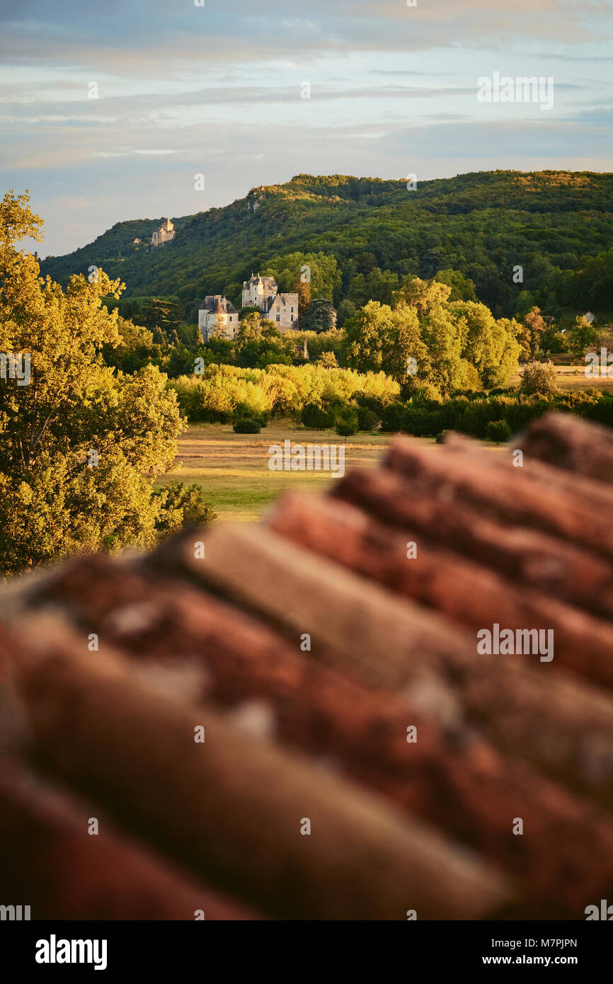 Looking out over the green Dordogne Valley to Château de Fayrac from ...