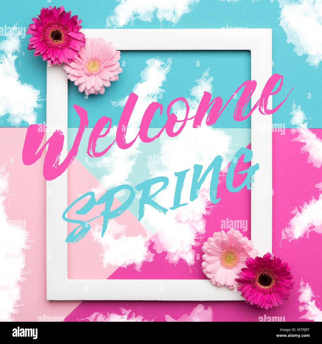 Welcome Spring Themed Pastel Coloured Background. Spring time floral ...