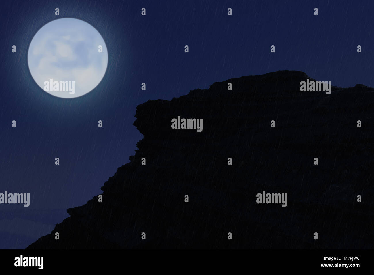 Dark cliff in the rain at night Stock Photo - Alamy