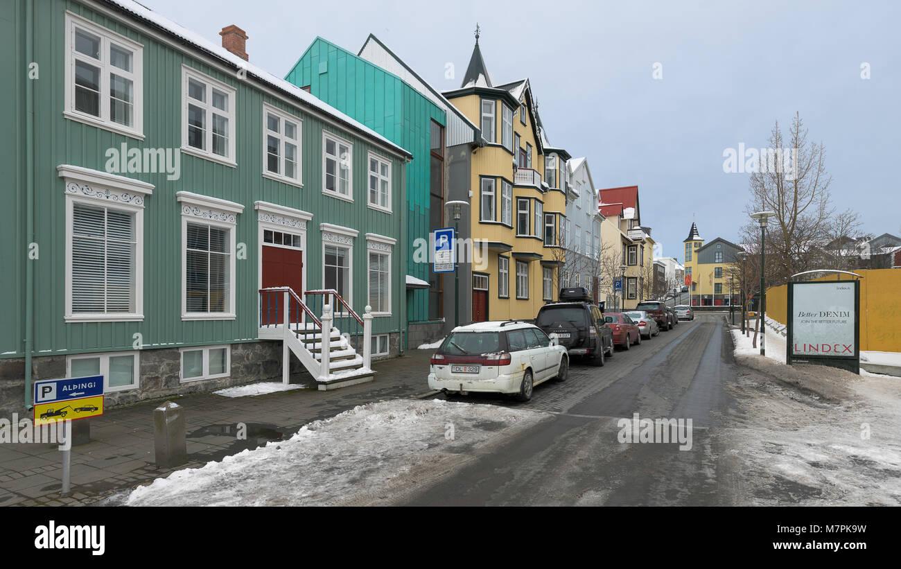 Kirkjustraeti Street (looking northwest from the Parliament House) in ...