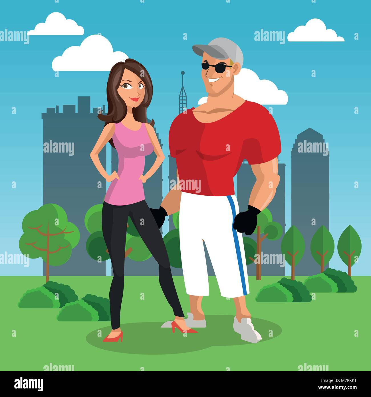 Fitness couple at park cartoon vector illustration graphic design Stock ...