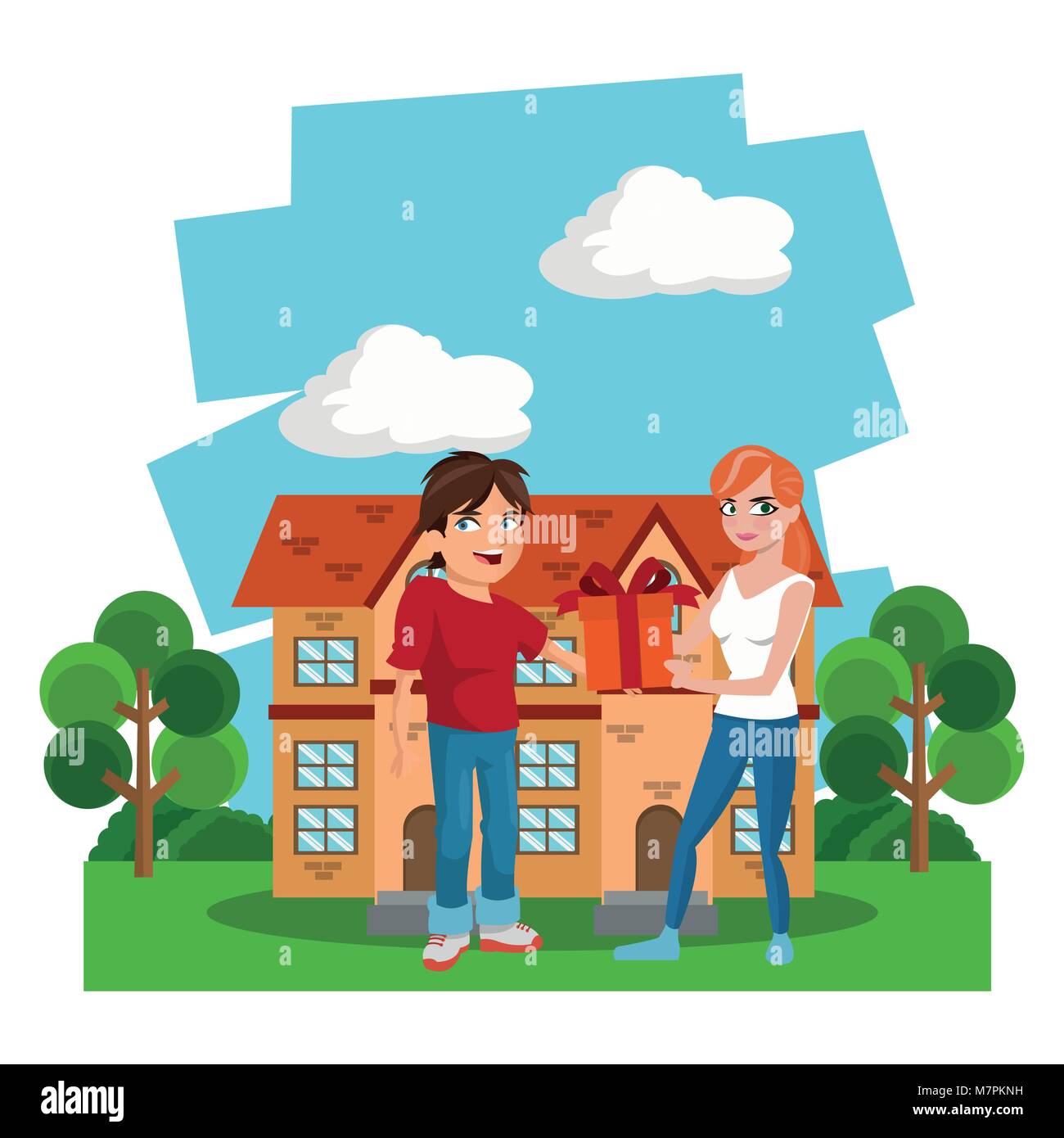 Woman giving a gift box to man vector illustration graphic design Stock ...