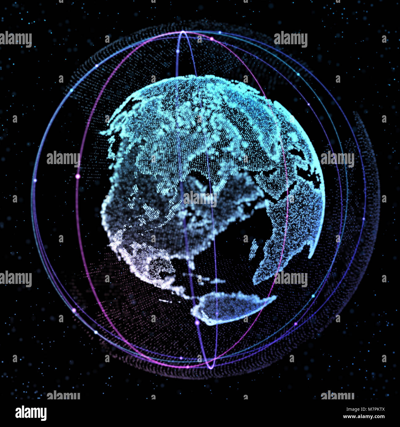 Communication in space satelitte. Connection lines Around Earth Globe ...