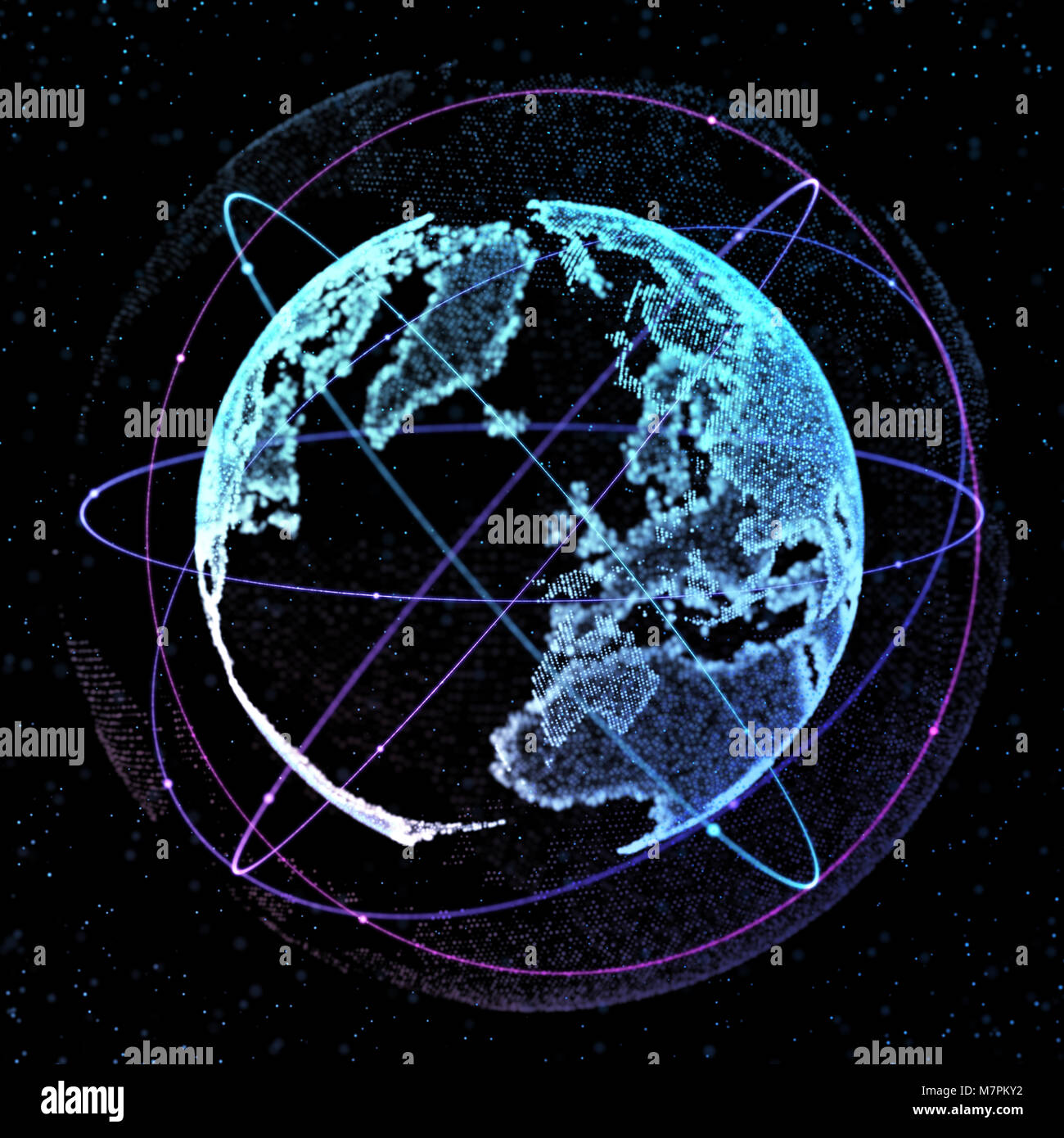 Abstract sphere shape of glowing circles global communication orbits ...