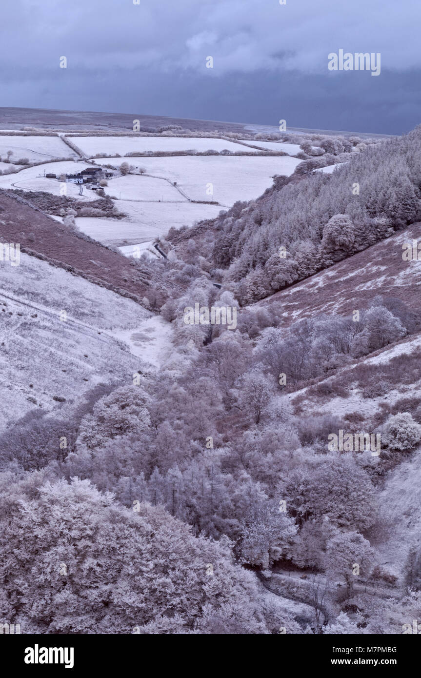 Infrared view looking north from Bye Hill above the River Exe on a ...