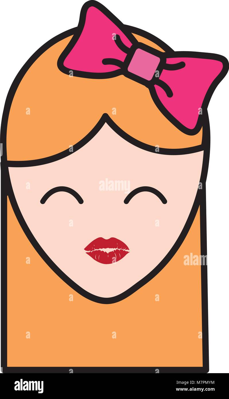 girl head with ribbon bow hairstyle and makeup Stock Vector Image & Art ...